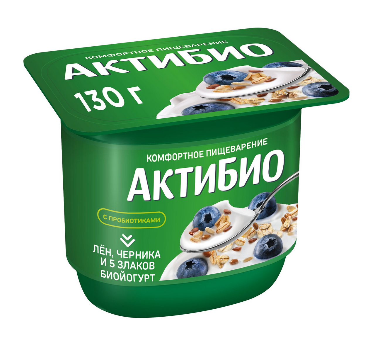 Йогурт Актибио черника-злаки-лен 3%, 130г купить с доставкой на дом ...
