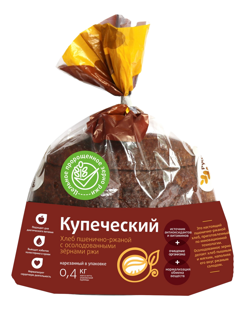 Хлеб Русский хлеб Купеческий пшенично-ржаной нарезка, 400г купить с ...