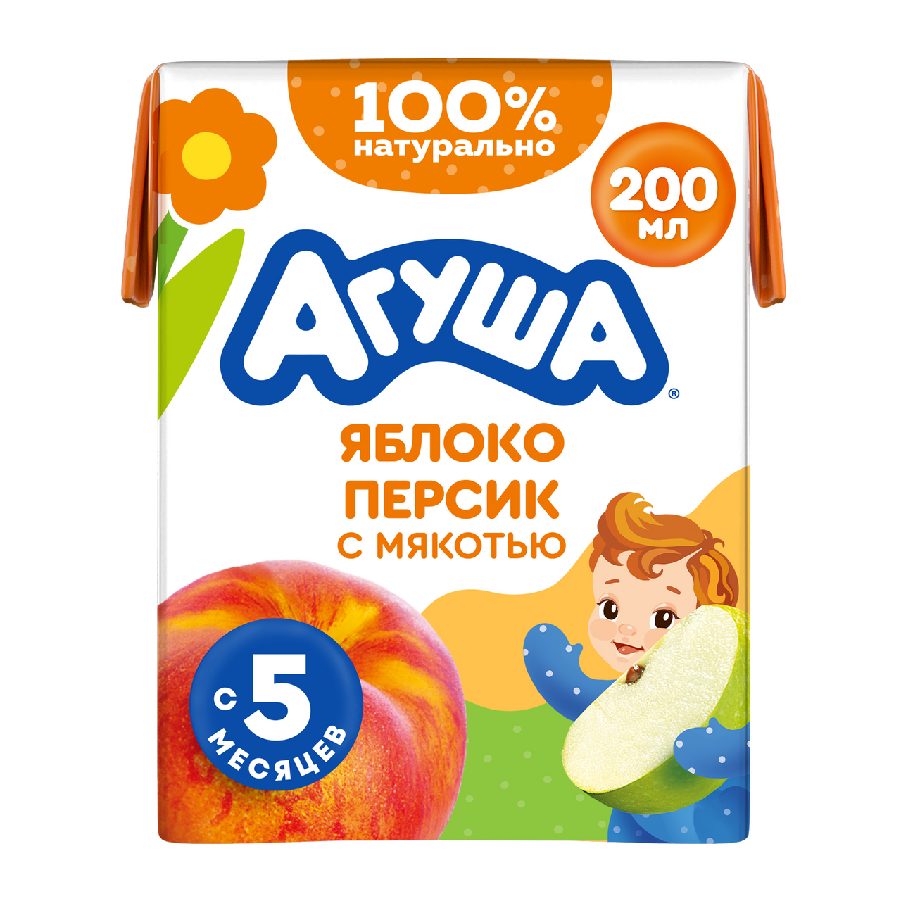 Сок детский Агуша Яблоко-персик с мякотью, 200мл купить с доставкой на ...
