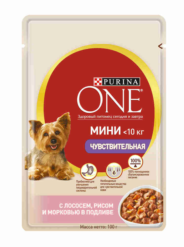 Корм влажный Purina One mini для собак чувствительное пищеварение, 100г ...