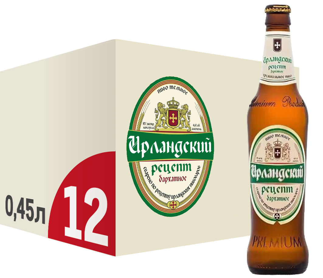 Пиво Ирландский Рецепт бархатное темное, 0.45л x 12 шт купить по ...