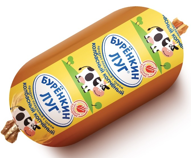 Продукт плавленый с сыром Буренкин луг колбасный копченый 40%, 350г ...
