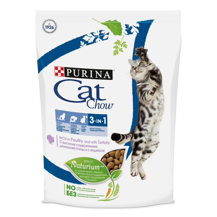 Корм сухой Cat Chow 3 в 1 для кошек с домашней птицей и индейкой, 400г ...