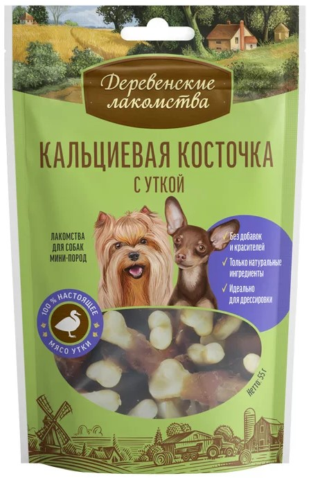 Лакомство Деревенские лакомства Кальциевая косточка с уткой для собак ...